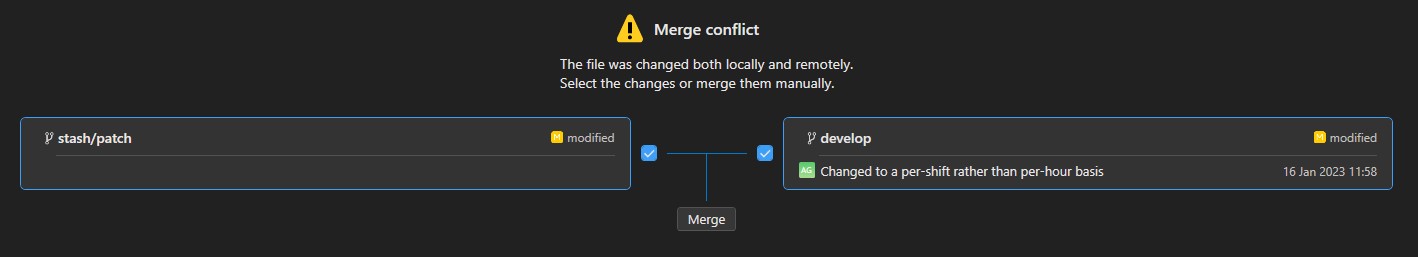 Merge Conflict page and diff shows incorrect branch name and files when multiple branches are on ...