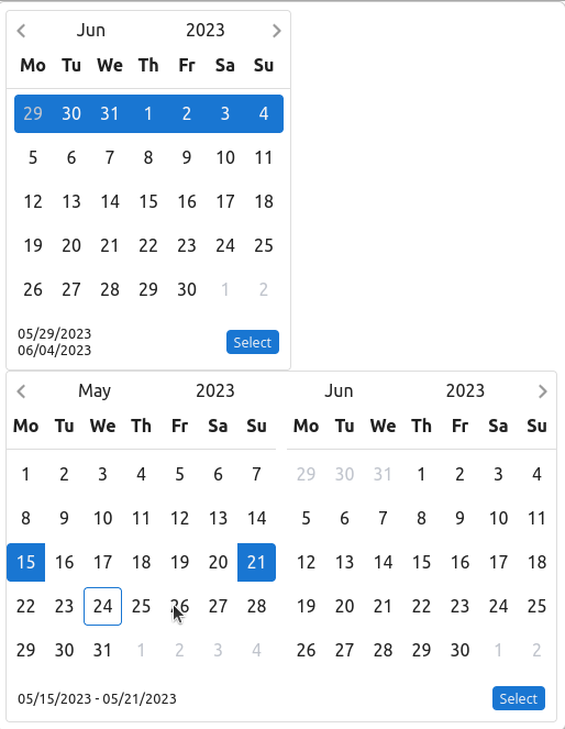 Week Picker Multi Calendars Display Issues · Issue 405 · Vuepicvue Datepicker · Github