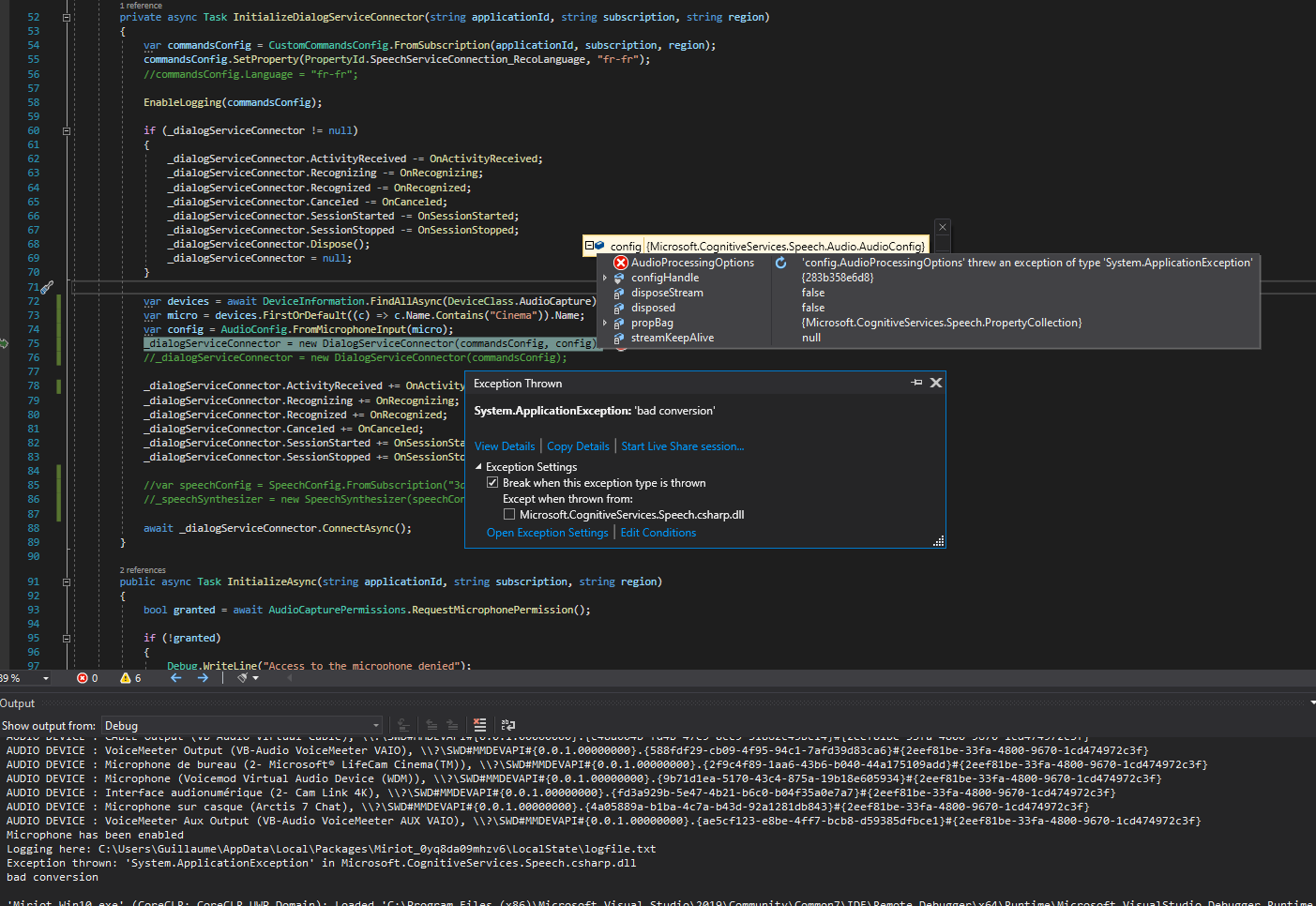 "Bad Conversion" - DialogServiceConnector with CustomCommandsConfig & AudioConfig · Issue #1337 ...