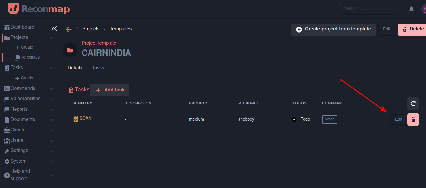 Updating template task does not list the template project · Issue #114 · reconmap/reconmap · GitHub