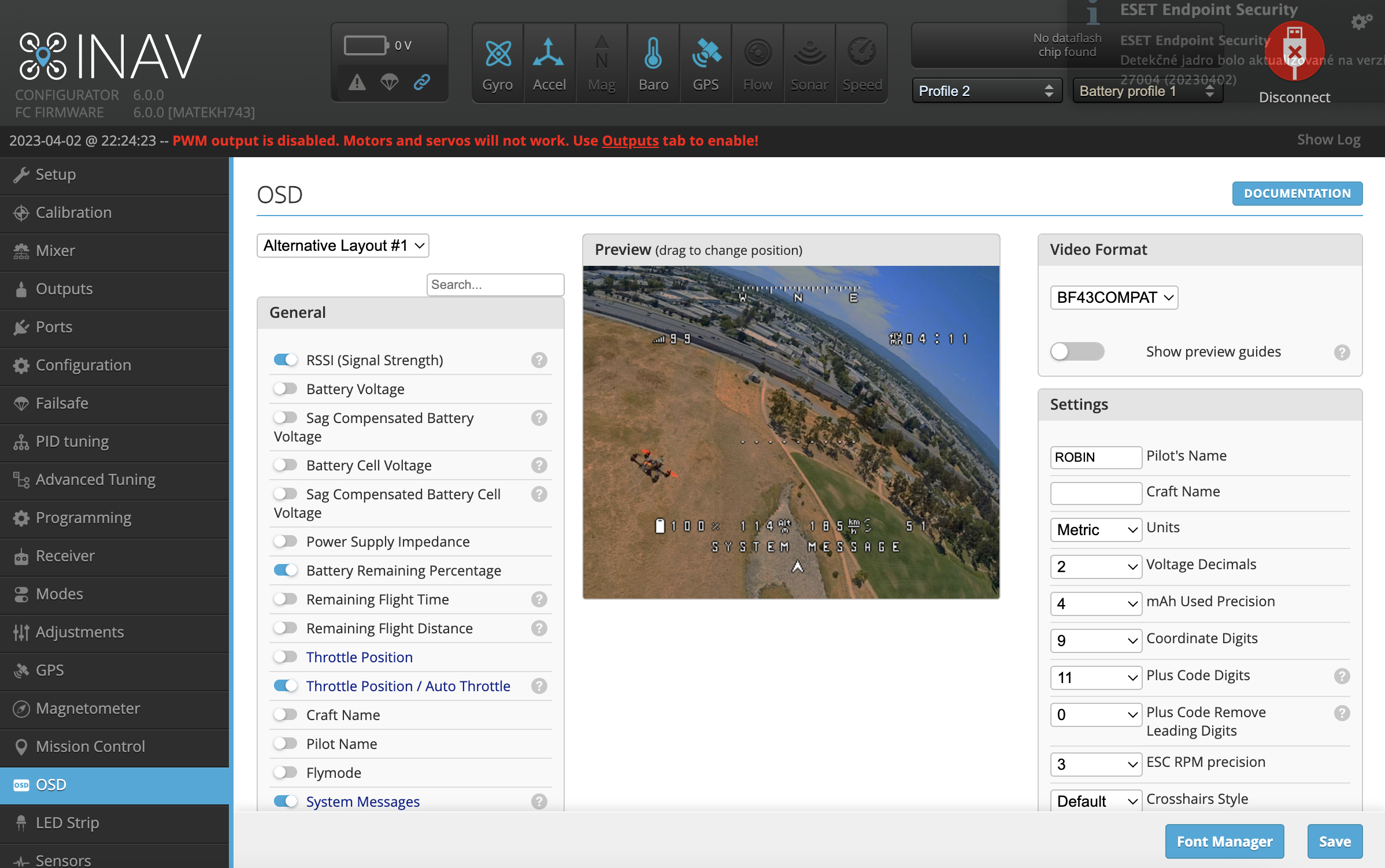 No OSD w/ DJI 03 Air/Goggles 2/ Matek w743 wlite · Issue #8941 · iNavFlight/inav · GitHub