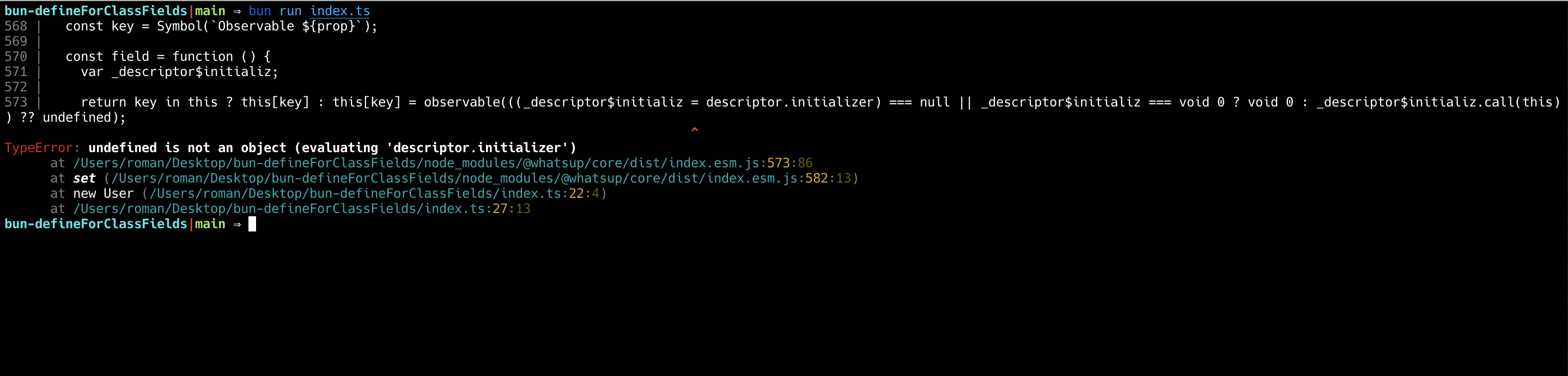 Running code generated with `useDefineForClassFields` option fails · Issue #3246 · oven-sh/bun ...