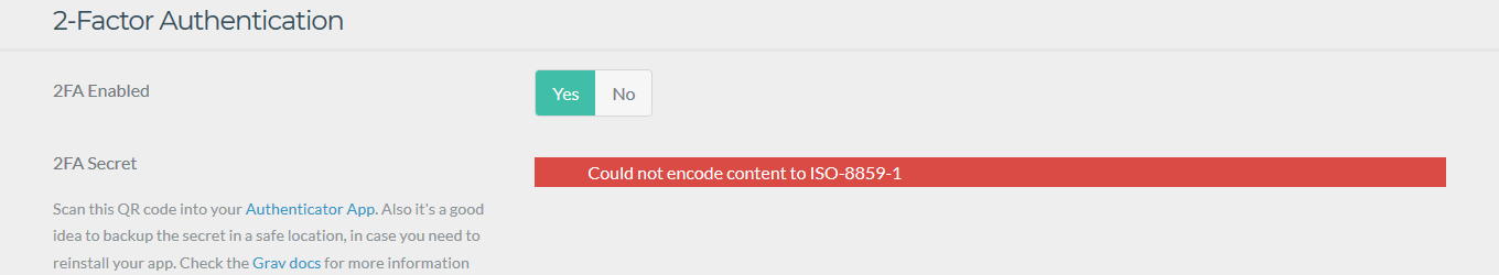 Could not encode content to ISO-8859-1 when activating 2-Factor Authentication · Issue #1271 ...