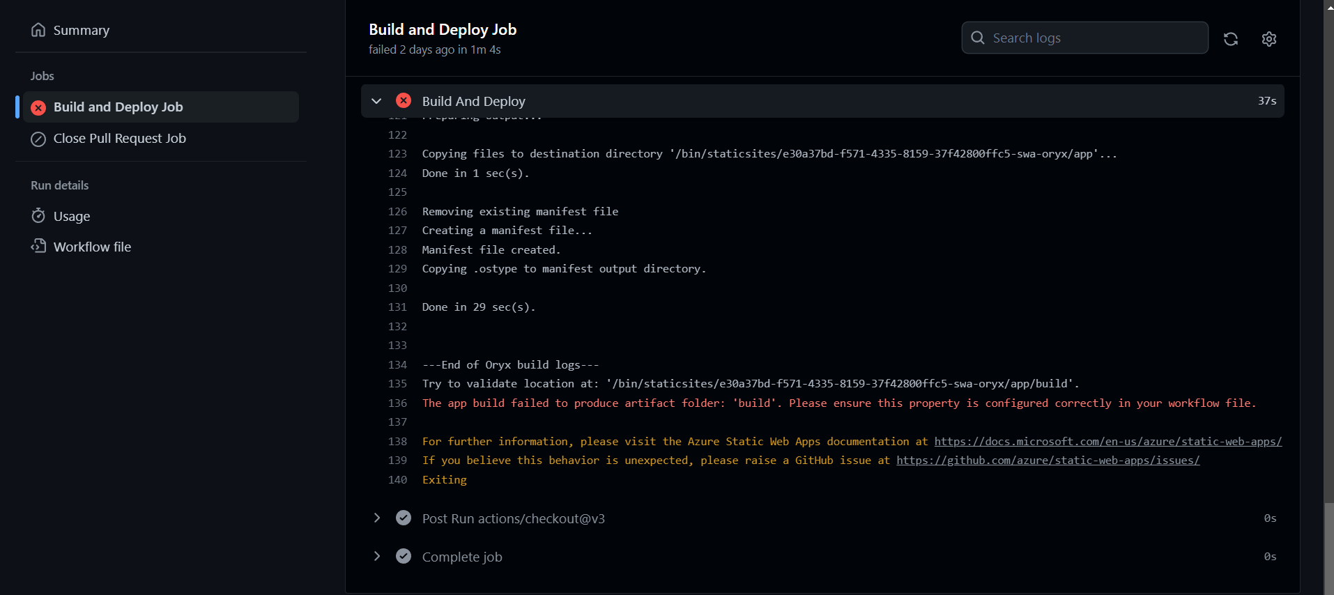 The app build failed to produce artifact folder: 'build'. Could help me as I am not aware about ...