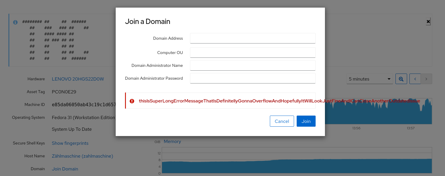 Long error messages for domain join flow off the side of the screen ...