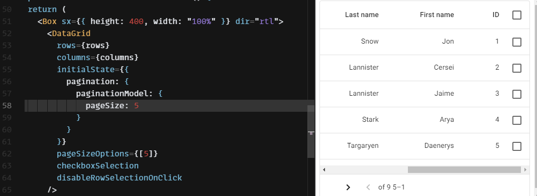 [data grid] Table pagination arrows are reversed in RTL · Issue #8665 · mui/mui-x · GitHub