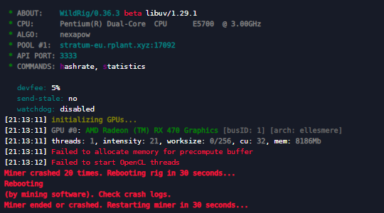 failed to allocate memory for precompute buffer linux / simplemining · Issue #215 · andru-kun ...