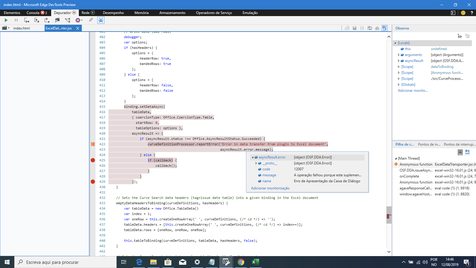 Excel Add-in - setDataAsync not working after Windows and Office ...