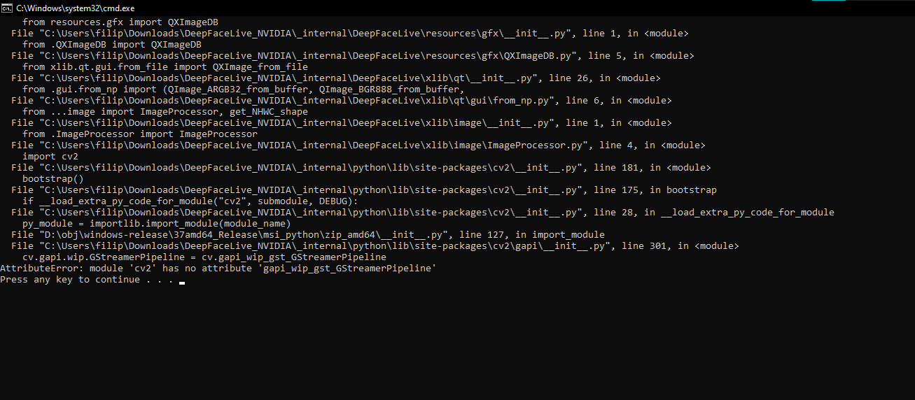 Attribute Error Message Upon Installation · Issue 5613 · Iperovdeepfacelab · Github 