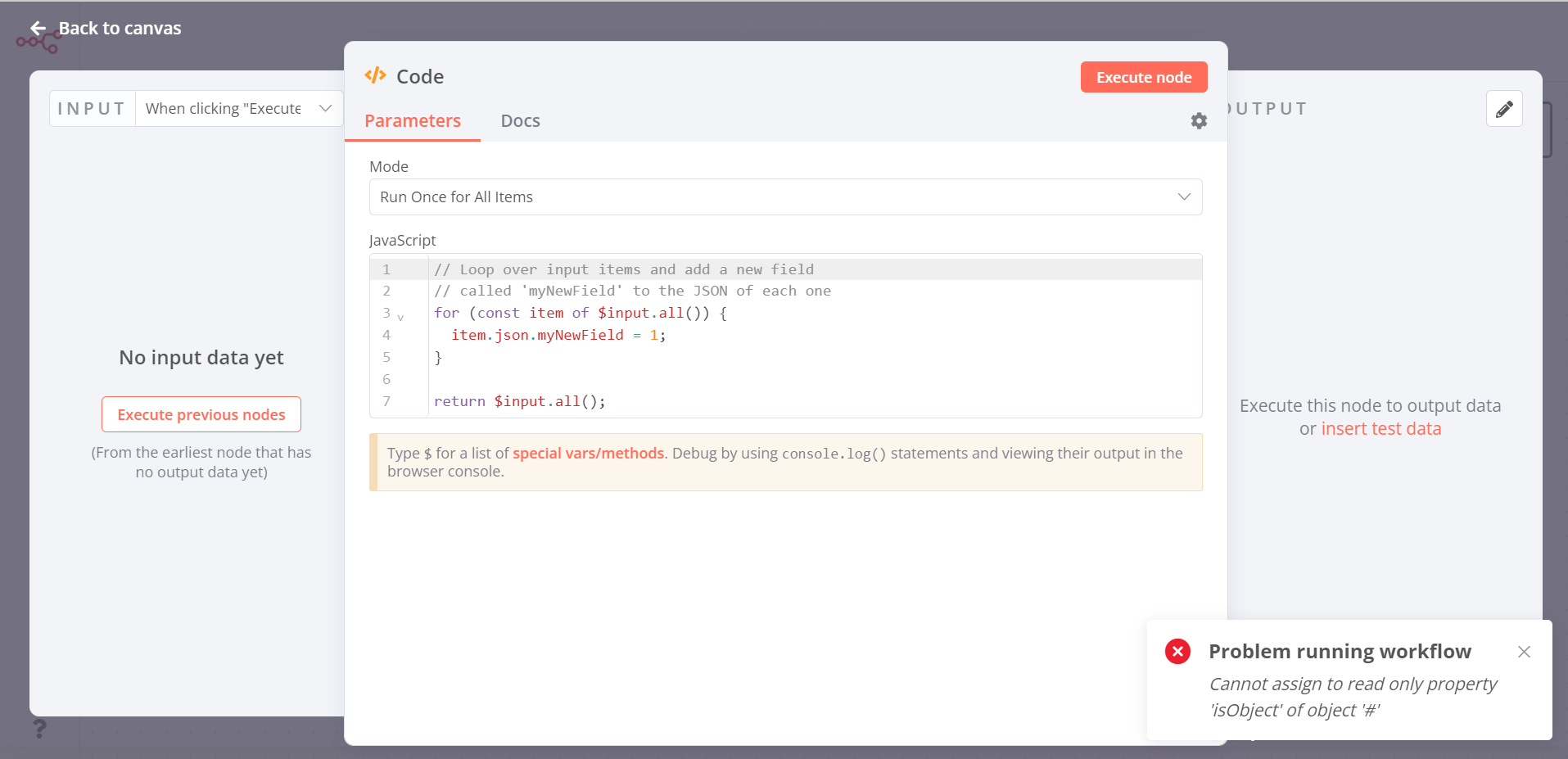 Code node fails · Issue #5925 · n8n-io/n8n · GitHub