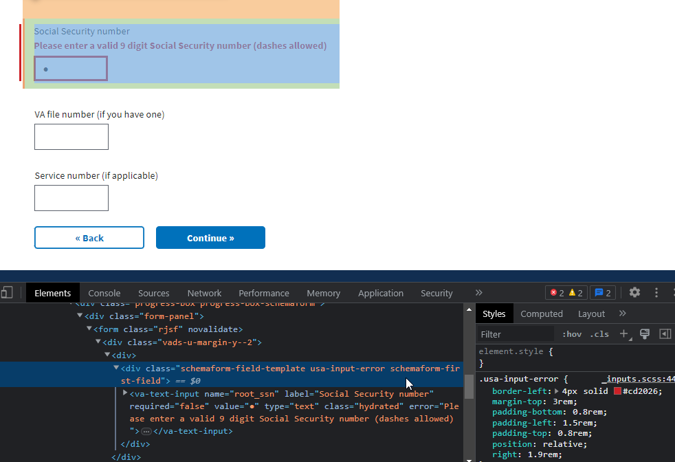 va-text-input error state margin top issue · Issue #1704 · department-of-veterans-affairs/vets ...