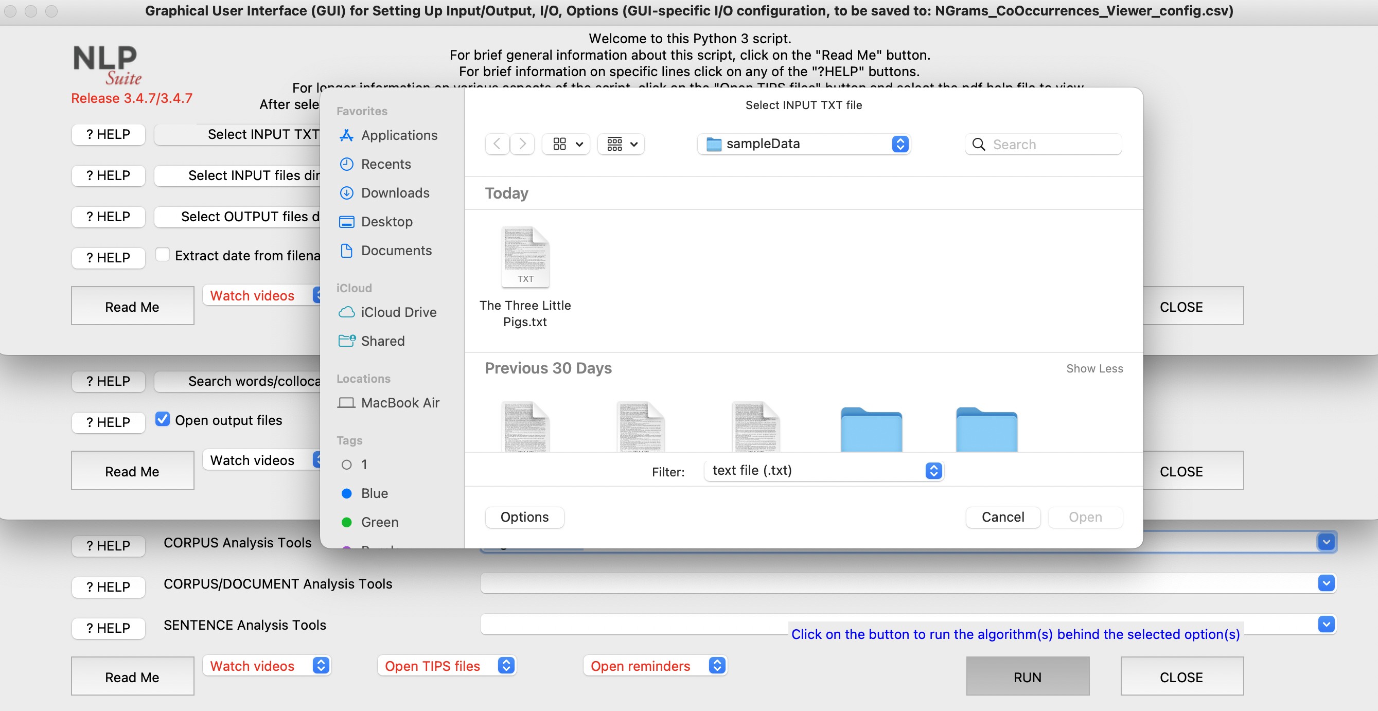 [BUG]: Finder freezes when clicking 'select INPUT TXT file · Issue #1014 · NLP-Suite/NLP-Suite ...