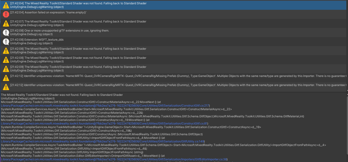 The Mixed Reality Toolkit/Standard Shader was not found. Falling back to Standard Shader · Issue ...
