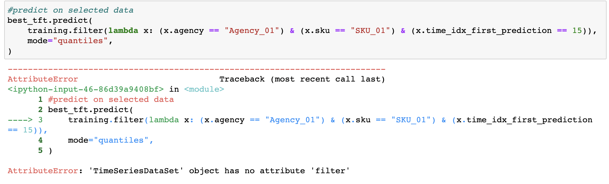 AttributeError: 'TimeSeriesDataSet' object has no attribute 'filter' · Issue #358 · sktime ...