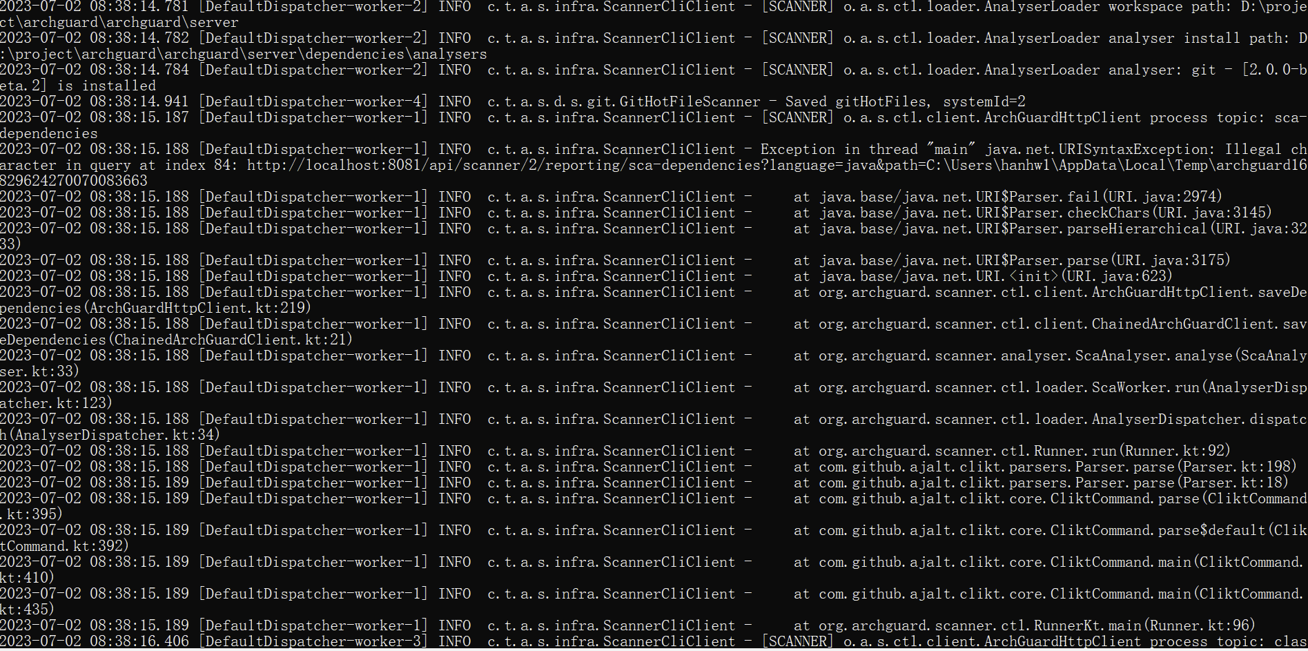 Error When Sca Dependencies In Windows For Illegal Character In Query At Index · Issue 136