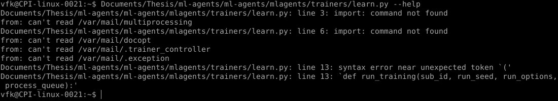 bash: mlagents-learn command not found · Issue #1673 · Unity-Technologies/ml-agents · GitHub