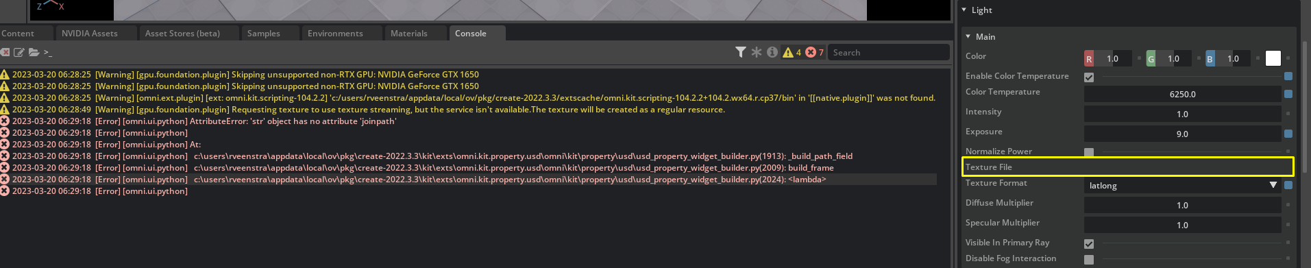 Texture File property in Dome Light broken when Cesium for Omniverse is ...