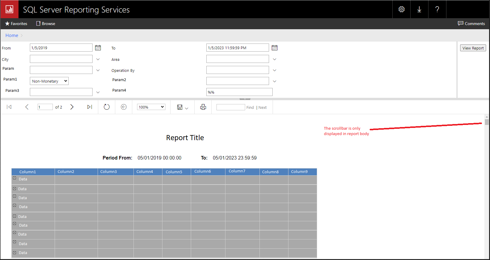 ReportViewer 15.0.0.0 shows scrollbar along the parameter and report body section · Issue #126 ...