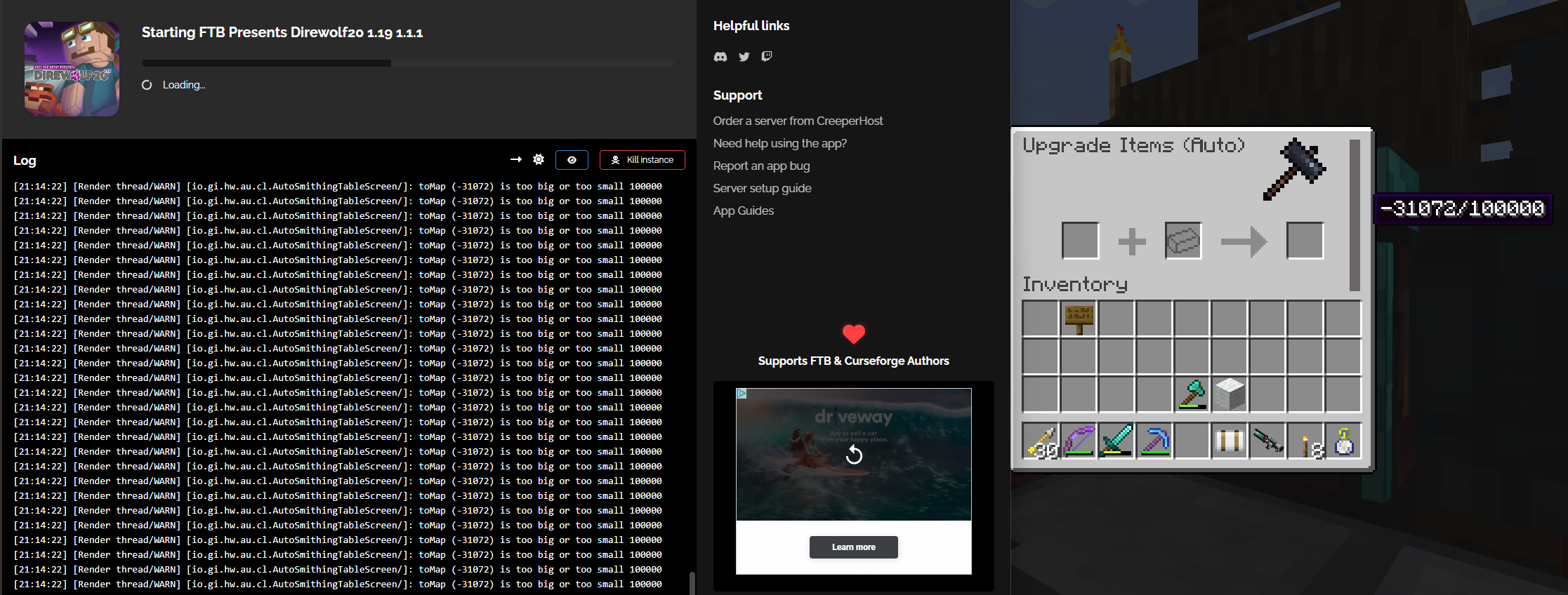 Smithing Table Auto Generates Negative Integer When Connected To Power Causing Spam In Local