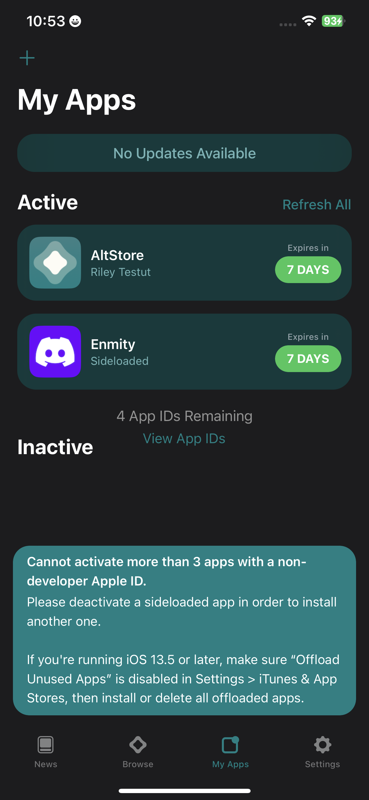 AltStore said "Cannot activate 3 apps" but I just deleted an app to install another app. (Called ...