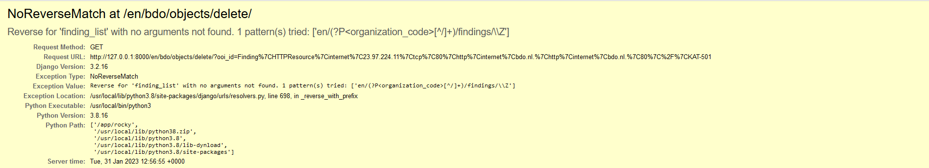 Cannot delete finding, Reverse for 'finding_list' with no arguments not ...