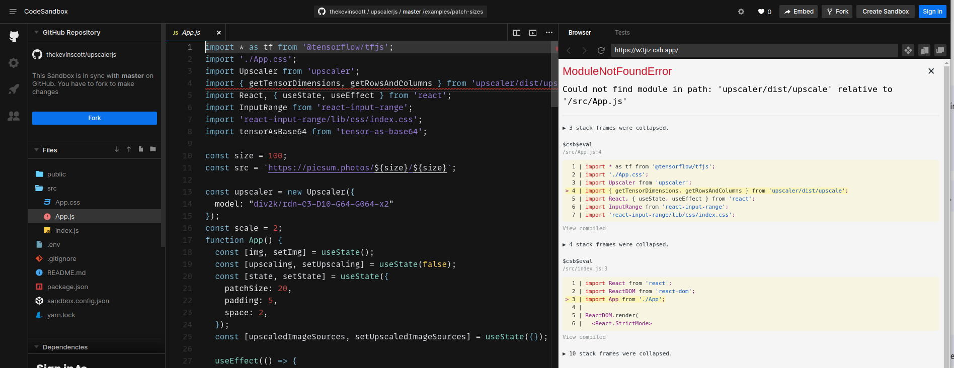 patch-sizes example seems not to be working by now · Issue #118 · thekevinscott/UpscalerJS · GitHub