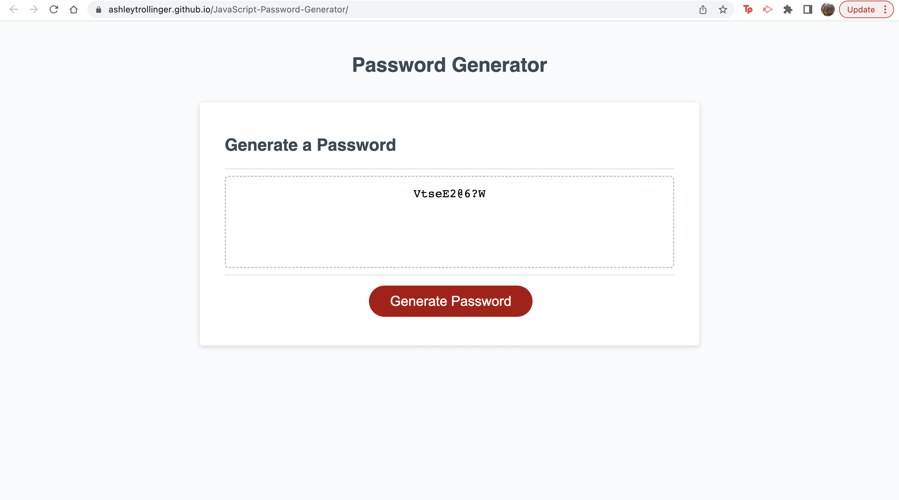 GitHub - ashleytrollinger/JavaScript-Password-Generator