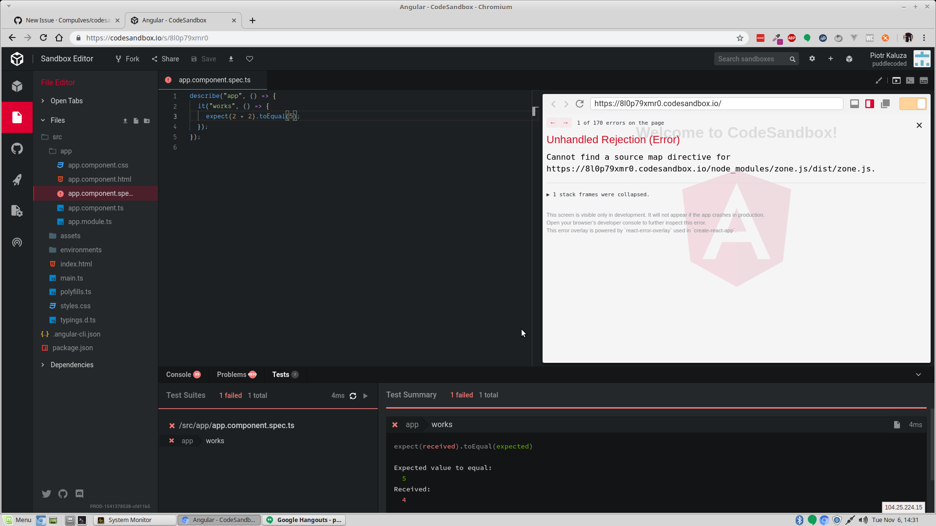 Angular Template Test Runner Fails Due To Zonejs Sourcemap Missing