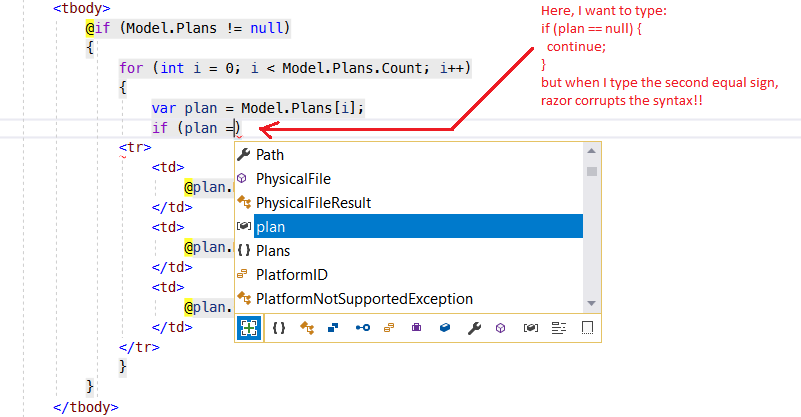 Razor: With C#, typing a double equal to check if a variable is equal ...