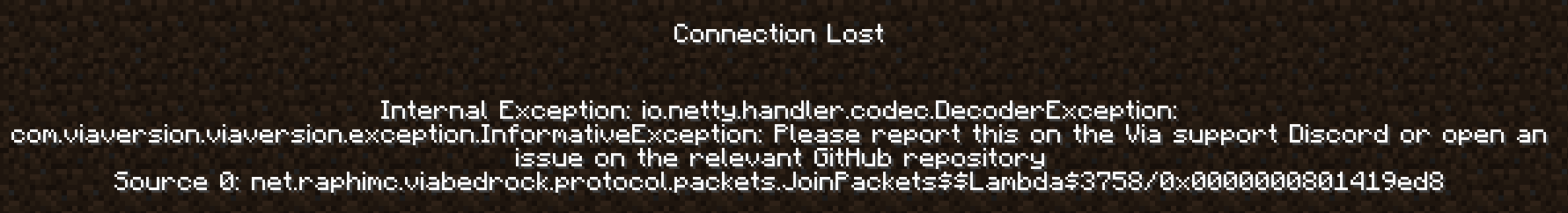 Error when connecting to the server via bedrock · Issue #282 · ViaVersion/ViaFabricPlus · GitHub