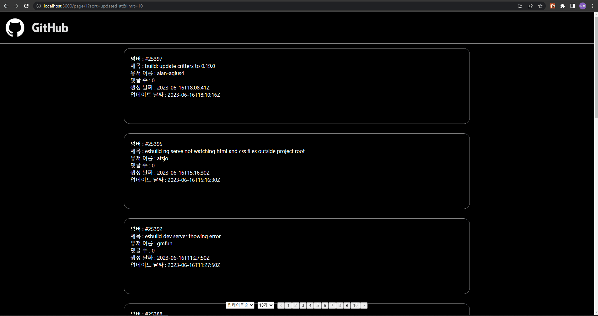 GitHub - KIT-Frontend-Team1/pair2-Git-Issue-Project