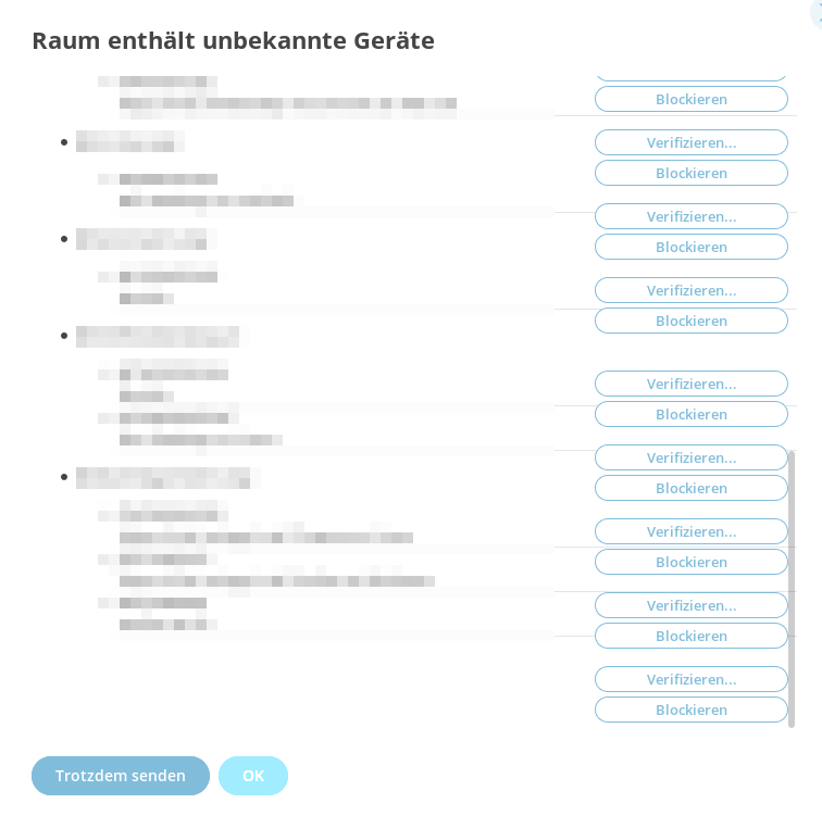 When an encrypted room contains unknown devices, the buttons to verify/block are larger than the ...