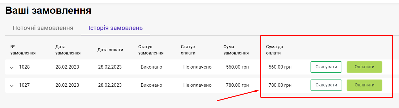 [ubs User Orders] The Extra Amount Due Column Cancel And Pay Buttons Are Displayed For The