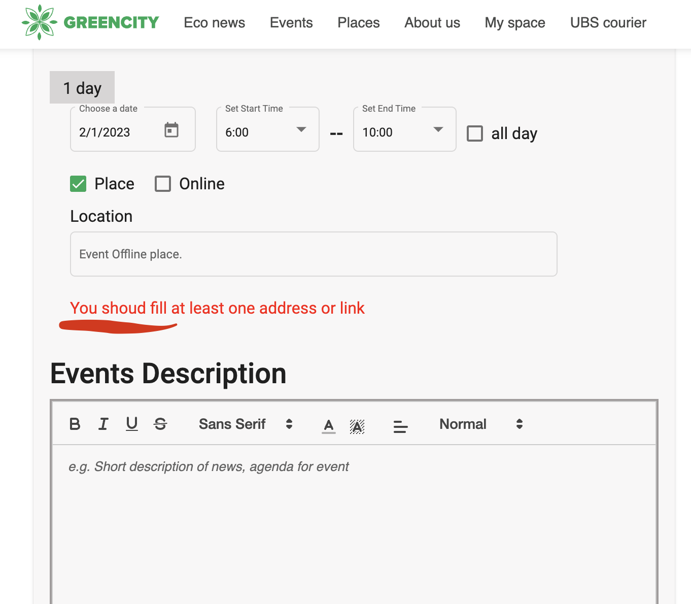[Create event] Spelling mistake in message about error under location ...