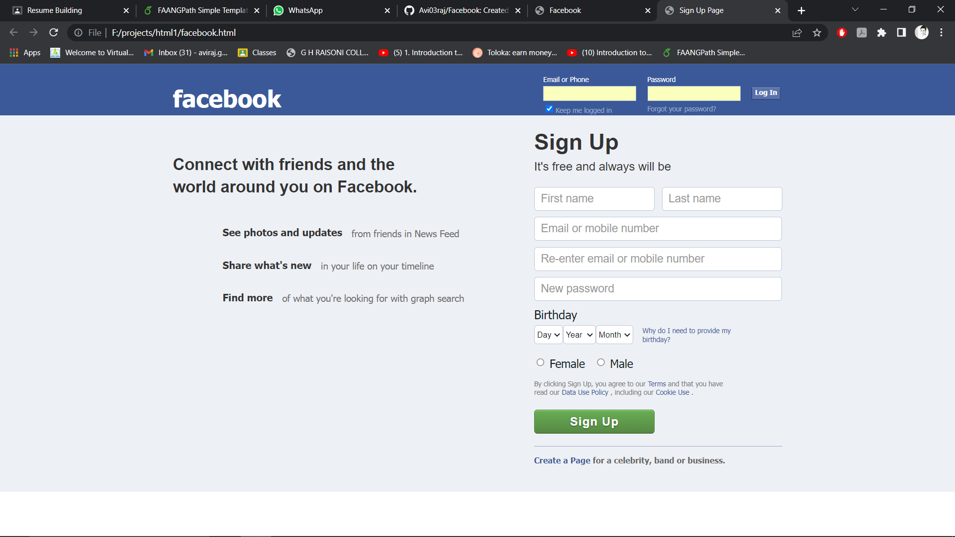 GitHub - Avi03raj/Facebook: Created a facebook login page using HTML ...