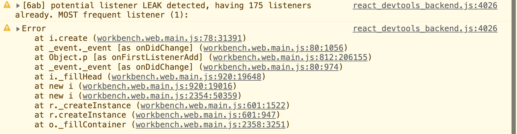 Switch files(with comments) many times, then an warning message shown up in the console panel ...
