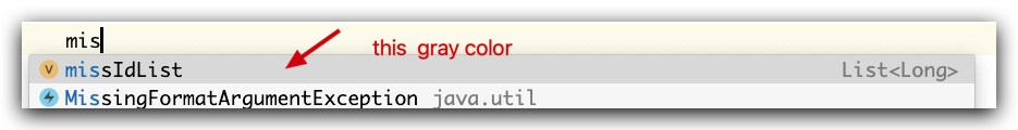 The Default Selected Item And Unselected Item In The Code Completion List Are The Same