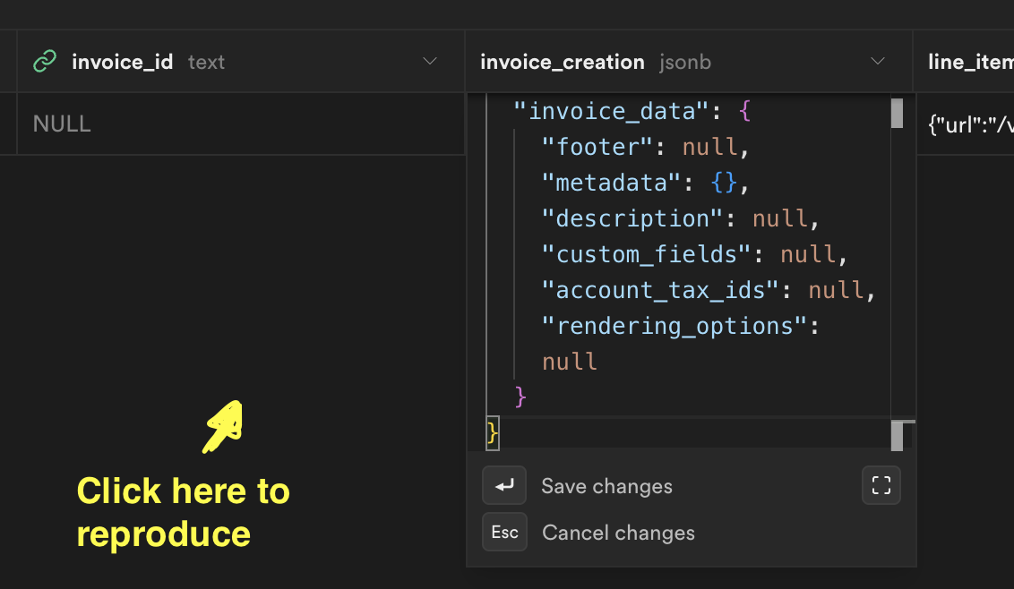 Table Editor Bug: clicking outside of a Jsonb cell popover results in an UPDATE for the row ...