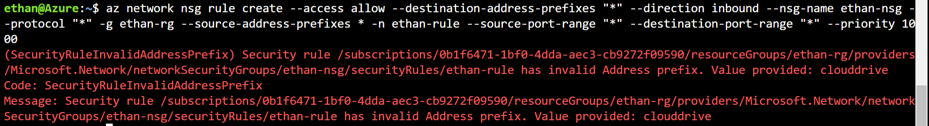 "az network nsg rule create" cannot set "--protocol" option parameter ...