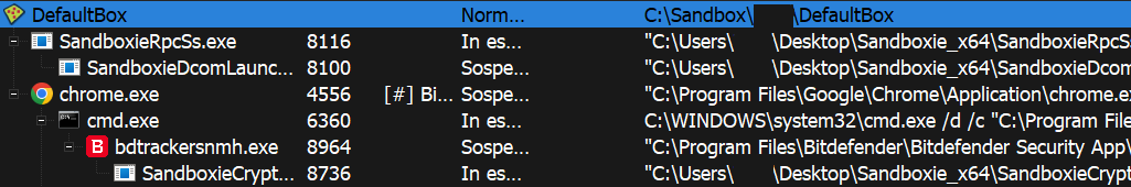 Running Chrome sandboxed with Bitdefender processes that cannot be terminated by Sandboxie ...