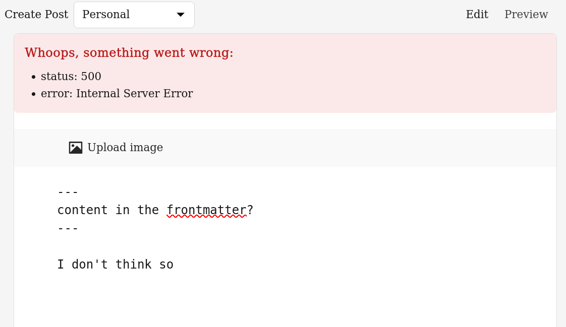 Invalid front matter causes 500 server error · Issue #16624 · forem/forem · GitHub