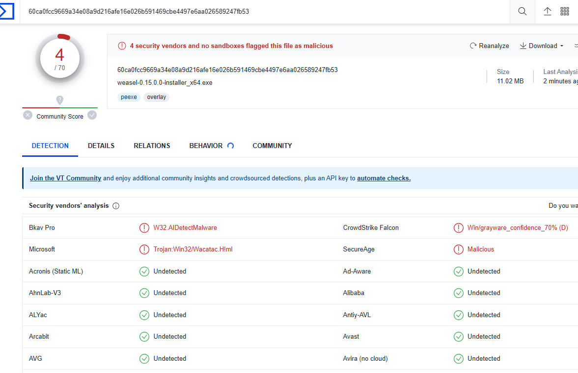 小狼毫 0.15.0 误报病毒声明 · Issue #922 · rime/weasel · GitHub