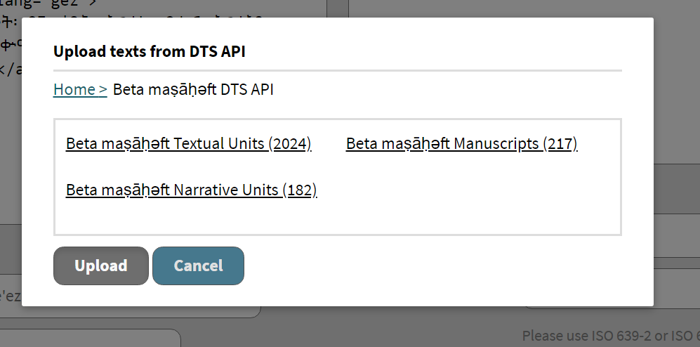 Add the Betamasaheft API to the DTS API upload · Issue #239 · alpheios-project/alignment-editor ...