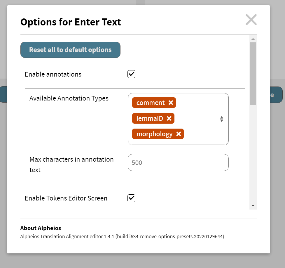 Remove option's presets · Issue #634 · alpheios-project/alignment-editor-new · GitHub