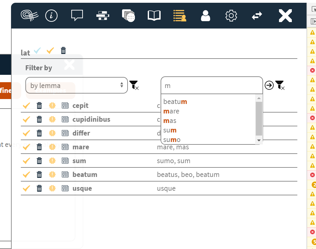 word list filter feedback · Issue #562 · alpheios-project/components · GitHub