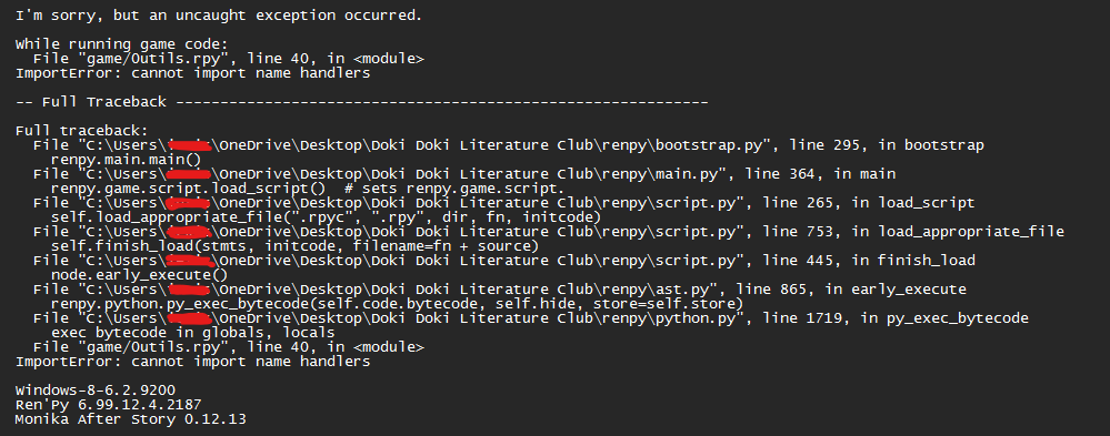 [Bug] - Cannot Import name handlers? · Issue #9880 · Monika-After-Story/MonikaModDev · GitHub