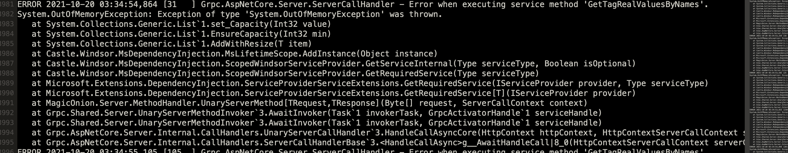 System out of memory with Grpc + MagicOnion in Castle.Windsor · Issue #6293 · aspnetboilerplate ...