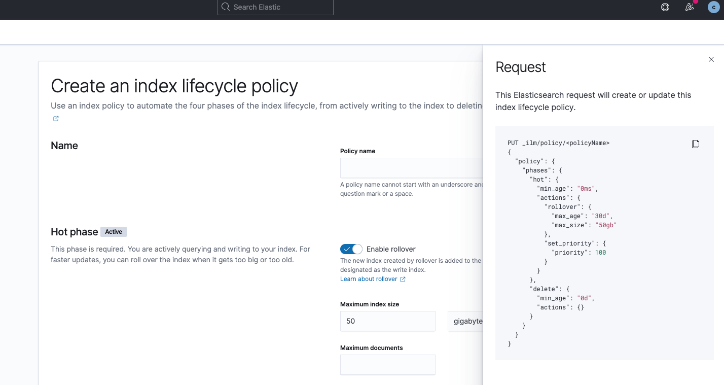 [ILM] requires a policy name for the JSON preview · Issue #85030 ...
