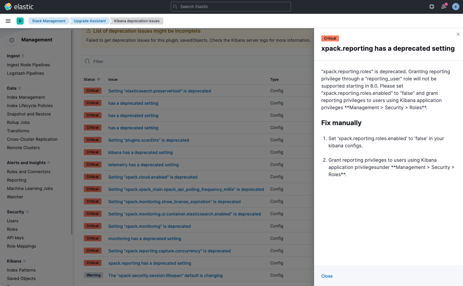 Reporting deprecation needs a title · Issue #113190 · elastic/kibana · GitHub