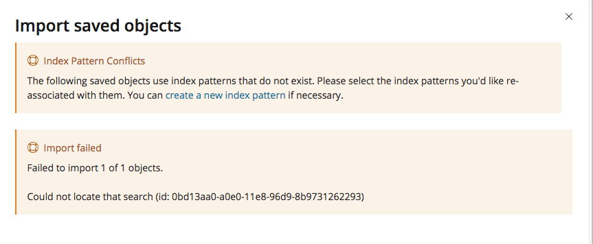 Import saved objects shows unhelpful/incorrect error when index pattern is missing from linked ...